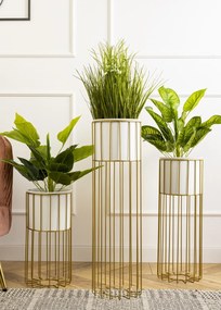 KOVOVÝ KVĚTINÁČ SE STOJÁNEM GLAM 70X20 CM BÍLÁ/ZLATÁ