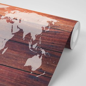 Tapeta mapa světa s dřevěným pozadím