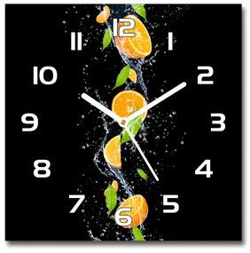 Wallmuralia Skleněné hodiny čtverec Pomeranče a voda 30x30 cm