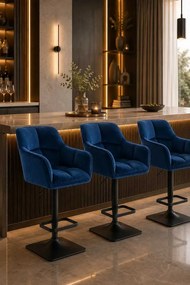 LuxuryForm DESIGN Barová židle AMALFI VELUR na černé hranaté podstavě - modrá