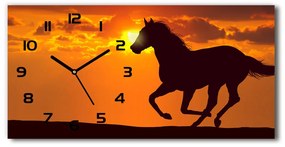 Wallmuralia Skleněné hodiny na stěnu Kůň západ slunce 60x30 cm