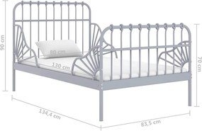 Prodloužitelný rám postele šedý kov 80 x 130/200 cm 324742