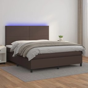 vidaXL Box spring postel s matrací a LED hnědá 160x200 cm umělá kůže