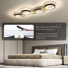Stropní svítidlo LED 38W 1500LM 3000K-6500K Stropní svítidlo Lampa do obývacího pokoje se 4 žárovkami dálkové ovládání Černá+zlatá