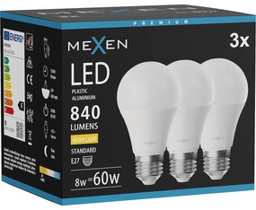 Mexen Nova 3x LED žárovka E27, A60, 8W, Teplá - 3000K, 840 lm - L100-E27-0830-01x03