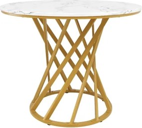 Aosom Kulatý jídelní stůl, kuchyňský stůl s MDF deskou a kovovými nohami, 80 x 76 cm, bílá+zlatá