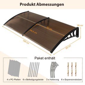 Costway Stříška na přední dveře hliníková střešní krytina oblouková stříška