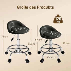 HOMCOM Nastavitelný Kolečkový Skládací Stolek s Opěrkou 59-75 cm Otočný Stolek 360° Rotující Stolek pro Kancelář, Salon, Masáže, Spa Černý