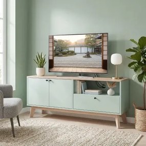 HOMCOM TV nábytek 120 cm, televizní stolek pro televizi až 91,44 cm se 2 dvířky, zásuvkou a otevřeným prostorem, světle zelená