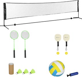SPORTNOW Kompletní souprava na badminton, pickleball a volejbal, 3 v 1, venkovní sportovní hry s nastavitelnou výškou sítě 107-155 cm