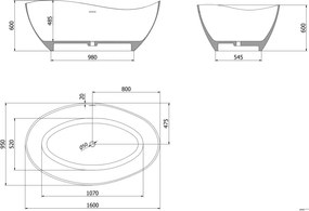 Mexen Parma, volně stojící vana z konglomerátu 160 x 95 cm, bílá matná, 57231609500