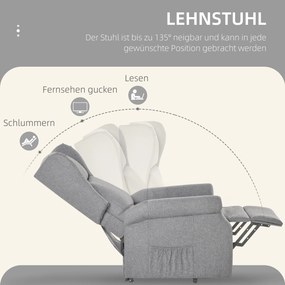 HOMCOM Relaxační křeslo, pomůcka při vstávání, polohovací funkce, do 200 kg, 72,5x94x109 cm, šedé