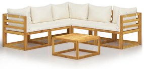 vidaXL 3057643 Marketos 6 Piece Garden Lounge Set with Cushion Cream Solid Acacia Wood (311853+311857+311859)