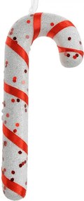 Bílá třpytivá vánoční ozdoba cukrová hůlka se stuhou - 7*2*17 cm
