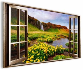 Malvis ® Obraz okno islandský vodopád Velikost (šířka x výška): 30x20 cm