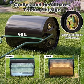 Costway Kovový válec na trávu s objemem náplně 60 L a šířkou rolování 50 cm.