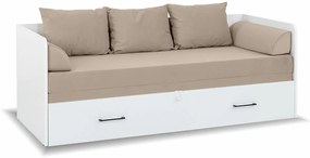 Rozkládací postel s matracemi a polštáři TETRIS, bílá lesk/béžová