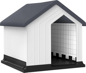 PawHut Psí Dům - Venkovní Kotel s Asfaltovou Střechou, Okno, Voděodolný Malý Dům pro Psy, Psí Jeskyně pro Mini a Malé Psy, Šedý 62 x 61 x 60 cm | Aoso