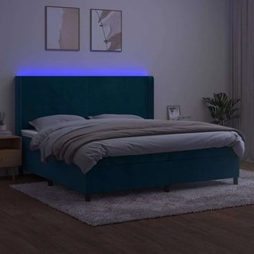 Box spring postel s matrací a LED tmavě modrá 200x200 cm samet 3139467