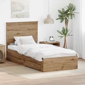 Rám postele s čelo Artisanový dub 90 x 190 cm Kompozitní dřevo 3411367