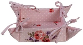 Růžový bavlněný košík na pečivo s růžemi Dotty Rose – 35x35x8 cm