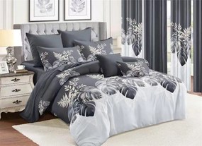 Bavlissimo Francouzské 6-dílné povlečení 200x220 cm (tmavě šedá s motivy listů)