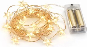 LED světýlka na baterie, hvězdičky, 3,4 m, teple bílá, 40 diod, měděná barva drátku, IP20 interiér, 3 × AA