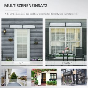 Outsunny Zahradní Markýza 200x96cm, Polykarbonátová a Hliníková Markýza pro Balkony, Okna a Dveře, Čirý