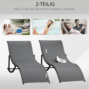 Outsunny sada 2 lehátek zahradní lehátka látková relaxační lehátka ergonomická hliníková Texteline tmavě šedá 165 x 61 x 63 cm | Aosom