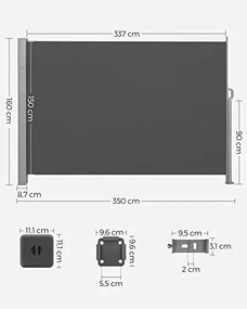 Boční sluneční clona, 160 x 350 cm, antracit