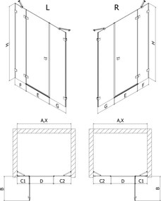 Mexen Lunar, levé otočné sprchové dveře 155 cm, 8mm čiré sklo, zlatý matný profil, 834S-155-050-55-00-L