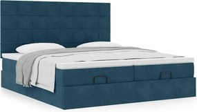 Osmanský rám postele s matrací tmavě modrý 200x200cm samet 3313782