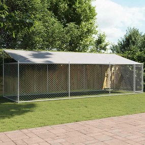 Klec pro psy se střechou a dvířky šedá 6x2x2 m pozinkovaná ocel 3209569