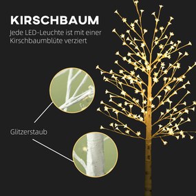 HOMCOM LED třešeň se 180 LED diodami 180 cm umělý stromek s osvětlením 3 úrovně jasu pro slavnostní vánoční výzdobu
