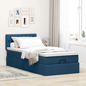 Osmanská postel s matrací &amp; LED modrá 90x200 cm látka 3312366