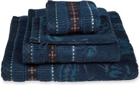 Pip Studio ručníky z bavlněného froté Jasmine Jacquard, tmavě modré (Luxusní ručníky z bavlněného froté v designu Jasmine Jacquard v tmavě modré)
