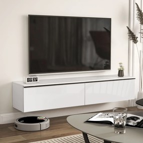 HOMCOM Nástěnný TV Stojan Dřevěný TV Konzole Koupelnová Skříň pro TV až 70 palců s Dveřmi s Lesklým Efektem, pro Obývací Pokoj, Ložnici, 160 x 35 x 3…