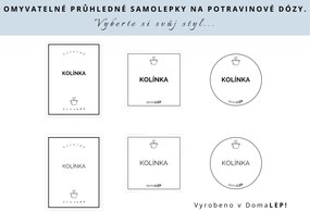 KOLÍNKA - omyvatelná samolepka na dózu, výběr rozměrů Ø 5 cm / 5 x 5 cm / 6 x 8 cm | DomaLEP tvar: KOLEČKO, barva: PRŮHLEDNÁ - ČERNÉ písmo, velikost: Ø 5 cm - tučné písmo