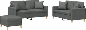 3dílná sedací souprava s polštáři tmavě šedá textil 3202111