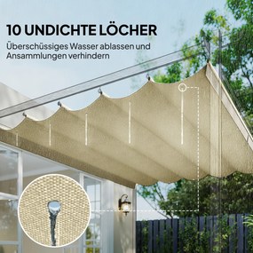 Náhradní střecha pro pergolu 3 x 3 m, zatahovací, s otvory pro odvod dešťové vody, odolná proti povětrnostním vlivům, polyester, 250 x 255 cm krémově…