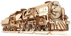 Ugears - 3D dřevěné mechanické puzzle V-Express parní lokomotiva s tendrem