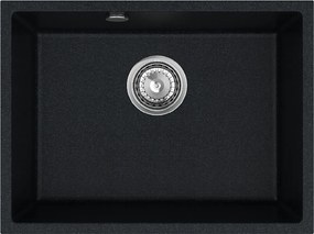 Sink Quality Crypton 60, kuchyňský granitový dřez 535x400x205 mm + chromový sifon, černá skvrnitá, SKQ-CRY.B.1KBO.60.X