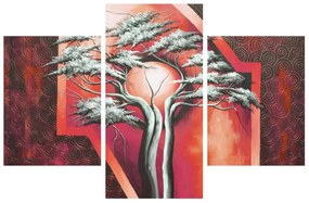 Orientální červený obraz stromu a slunce (90x60 cm)