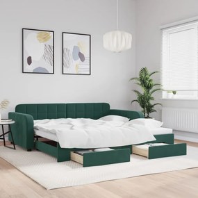 Válenda s přistýlkou a zásuvkami tmavě zelená 100x200 cm samet 3196986
