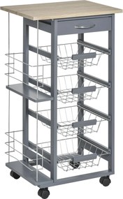HOMCOM Kuchyňský vozík šetřící prostor v tmavě šedé, potravinový vozík, 1 pracovní deska, 1 zásuvka, 4 kovové koše, 47x37x83cm, Šedý | Aosom