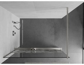 Mexen Kioto+, sprchová zástěna Walk-In s poličkou a věšákem 130 x 200 cm, 8mm čiré sklo bílý vzor, ​​broušená ocel profil, 800-130-121-97-85