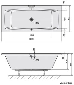 Polysan KVADRA obdélníková vana s konstrukcí 180x80x47 cm, bílá, 17711