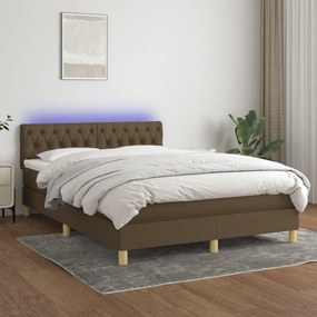 Box spring postel s matrací a LED tmavě hnědá 140x200 cm textil