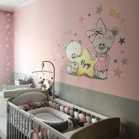 INSPIO Dětské samolepky na zeď - Medvídci se jménem v růžové barvě