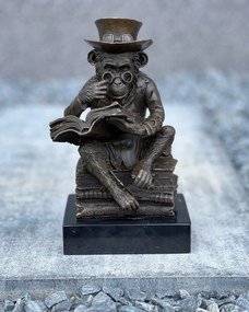 Bronzová socha soška - Opice s knihou Steampunk